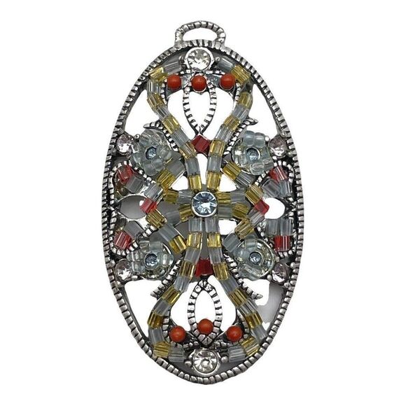 LC | Jewelry | Vintage Silvertone Beaded Ovalpendant Signedlc | Poshmark